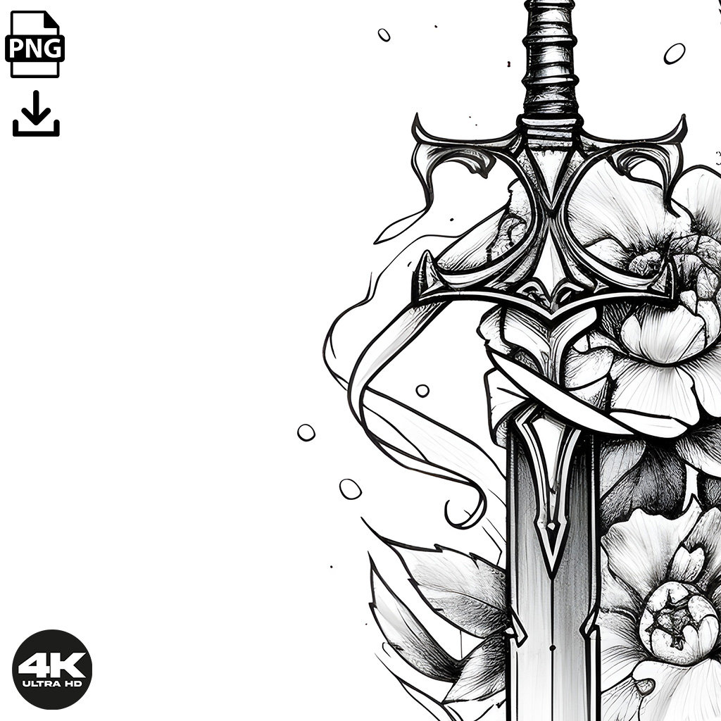 Sword With Flowers Tattoo Design Download High Resolution Digital Art ...