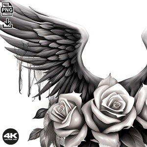 Wings With Roses Tattoo Design - Download High Resolution Digital Art ...