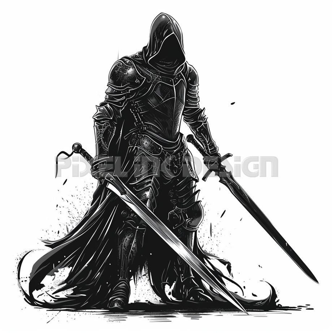 Hooded Knight Tattoo Design: High-resolution Digital Art (PNG, SVG) - Etsy