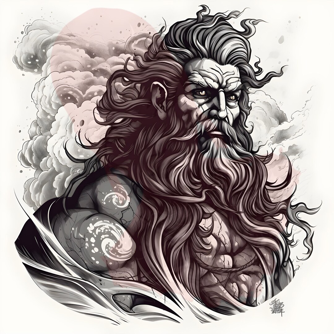 Poseidon God of the Sea Tattoo Design White Background - Etsy