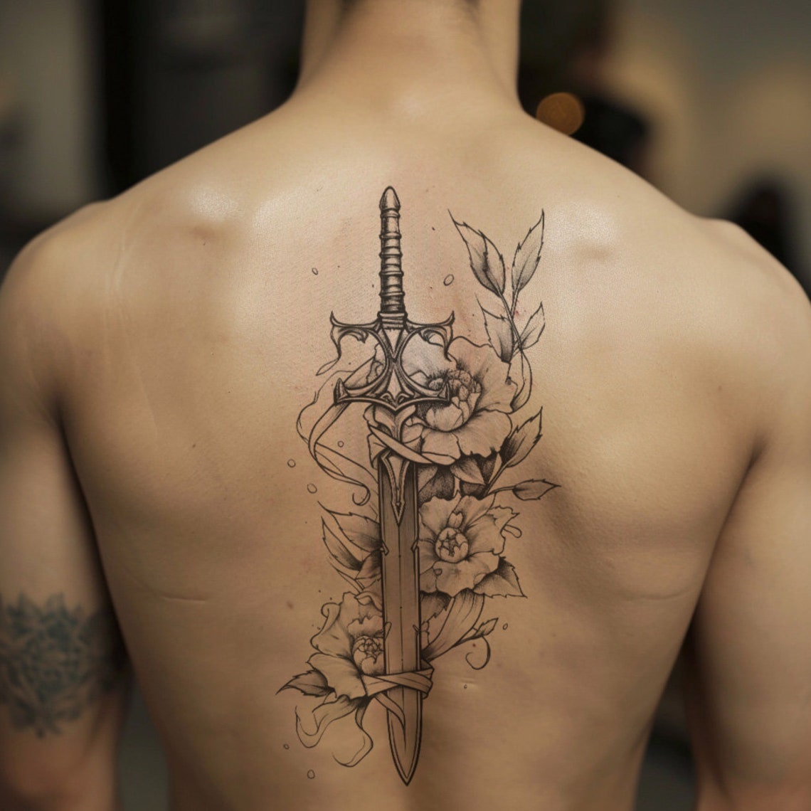 Sword With Flowers Tattoo Design Download High Resolution Digital Art ...