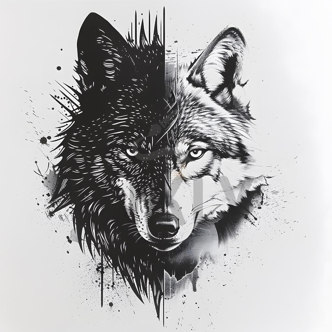 Black and White Wolf Tattoo Design - White Background - High Resolution ...