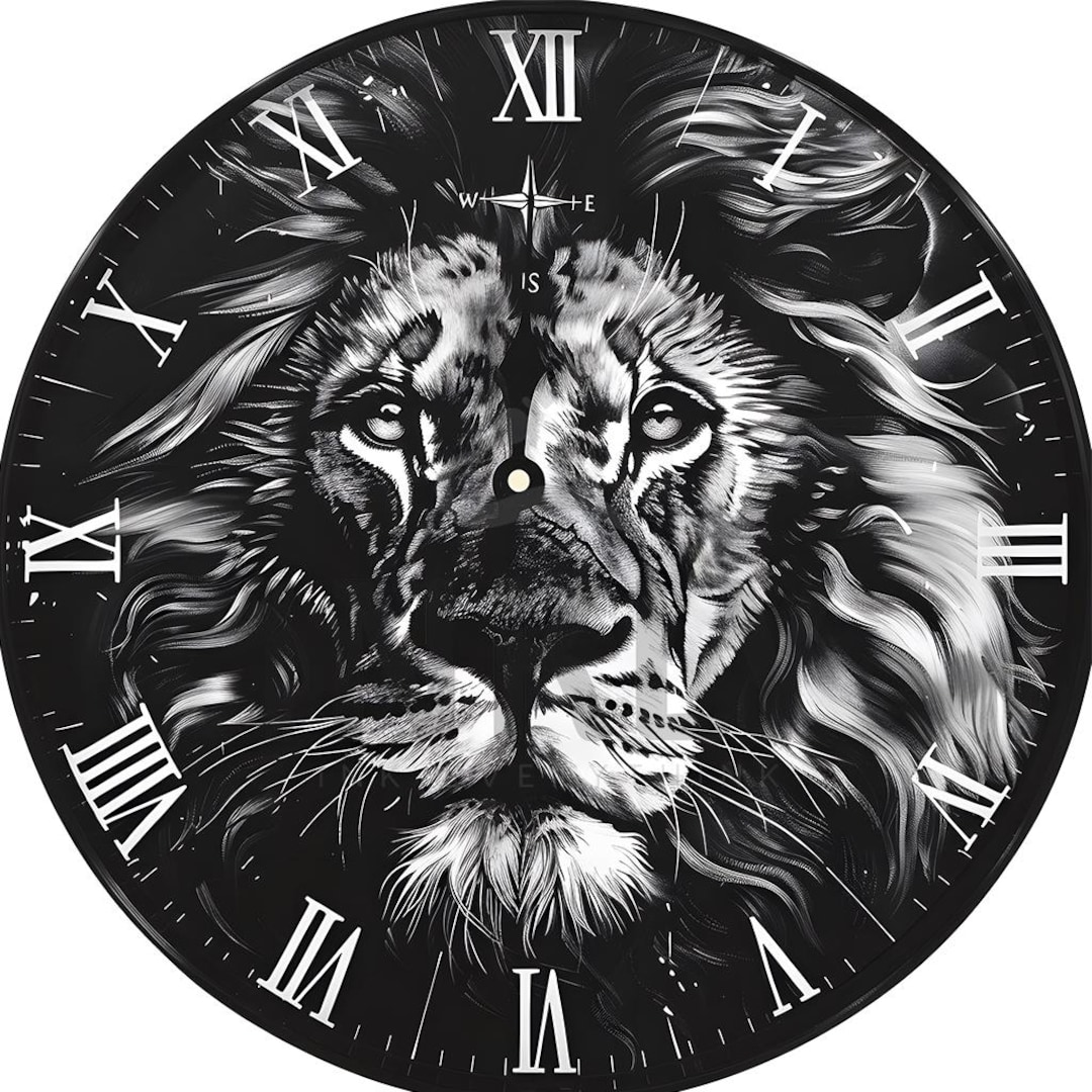 Lion and Clock Tattoo Design - Download High Resolution Digital Art PNG ...