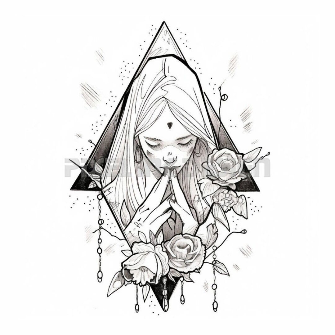 Praying Angel Tattoo Design Transparent Background Download Detailed ...