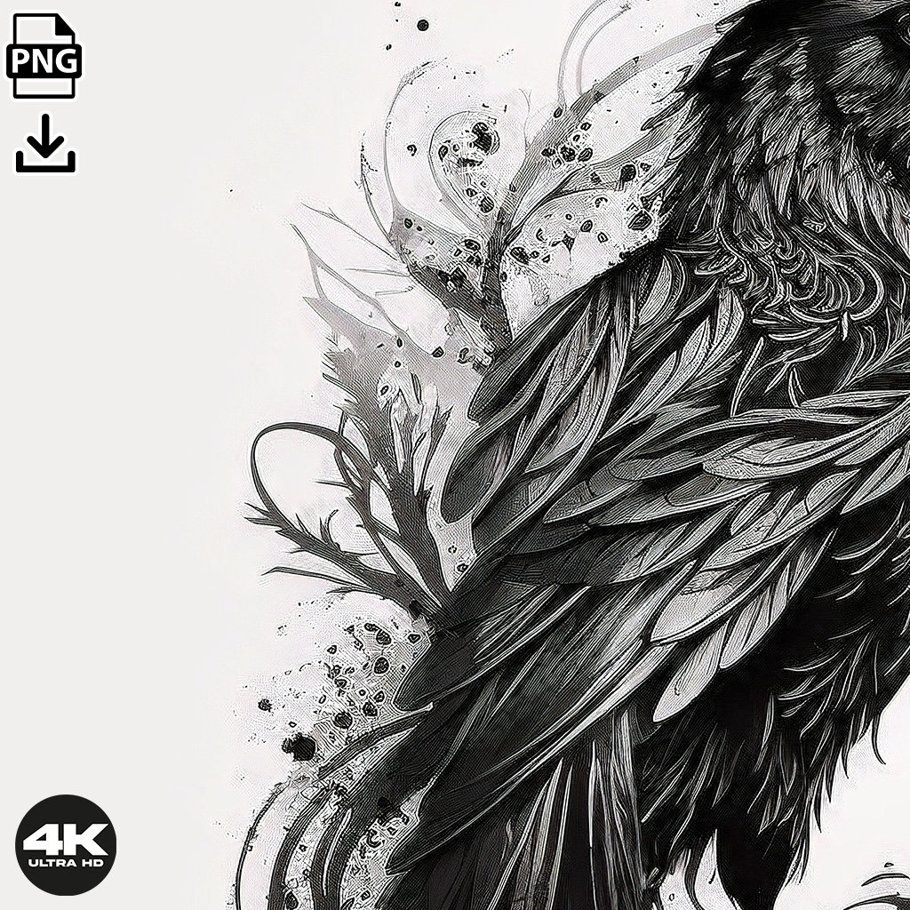 Crow Tattoo Design High Resolution Stencil Png Svg Jpg Digital