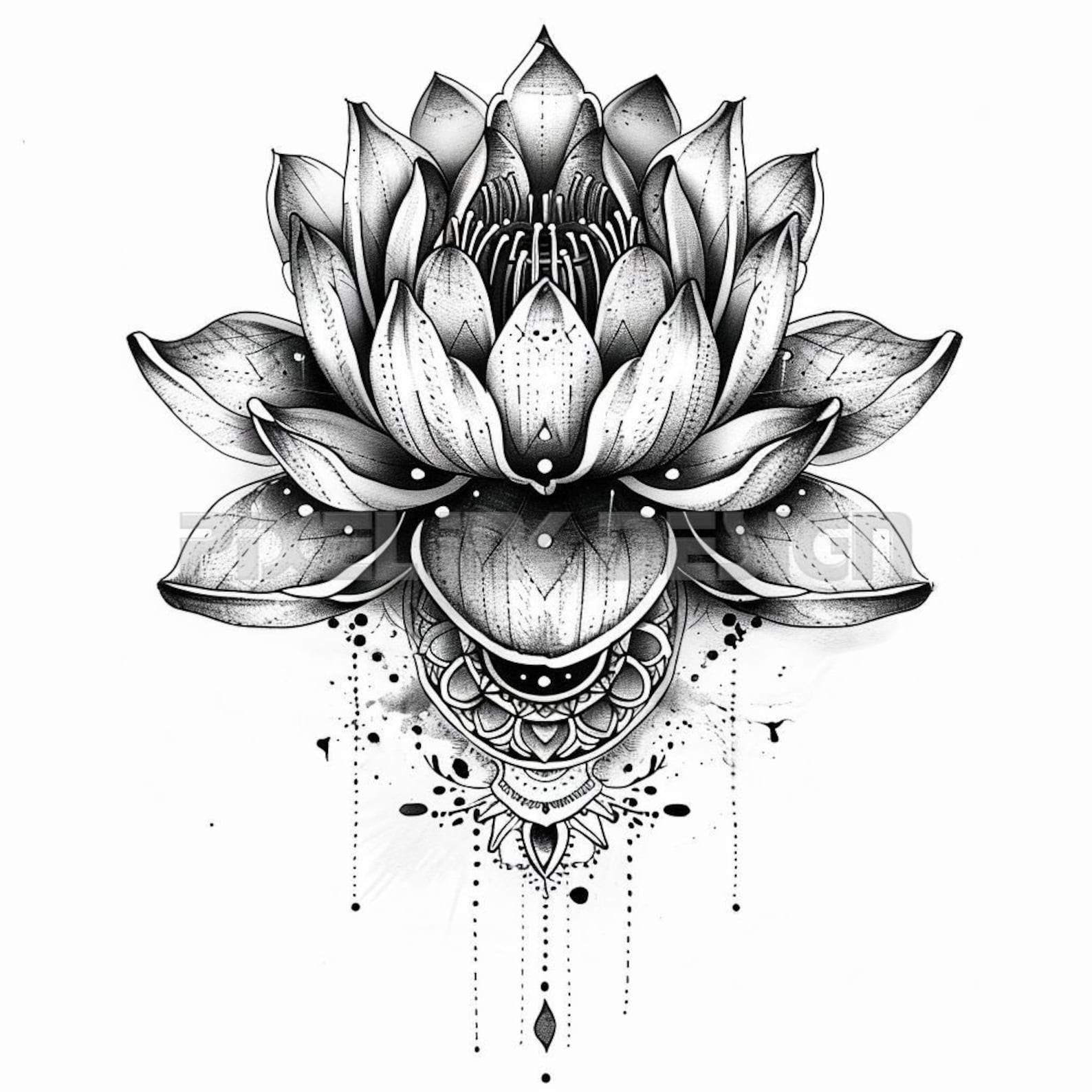 Lotus Flower Tattoo Design Download High Resolution Digital Art PNG ...