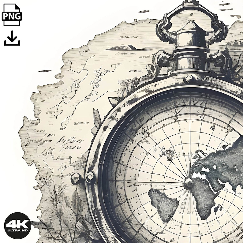 Vintage Map Tattoo Design - Download High Resolution Digital Art PNG ...