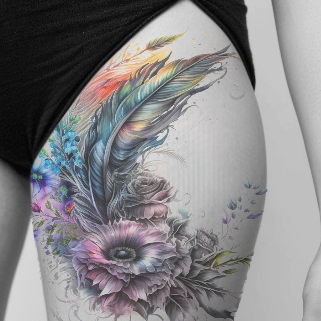 Feather With Flowers Tattoo Design Download High Resolution Digital Art