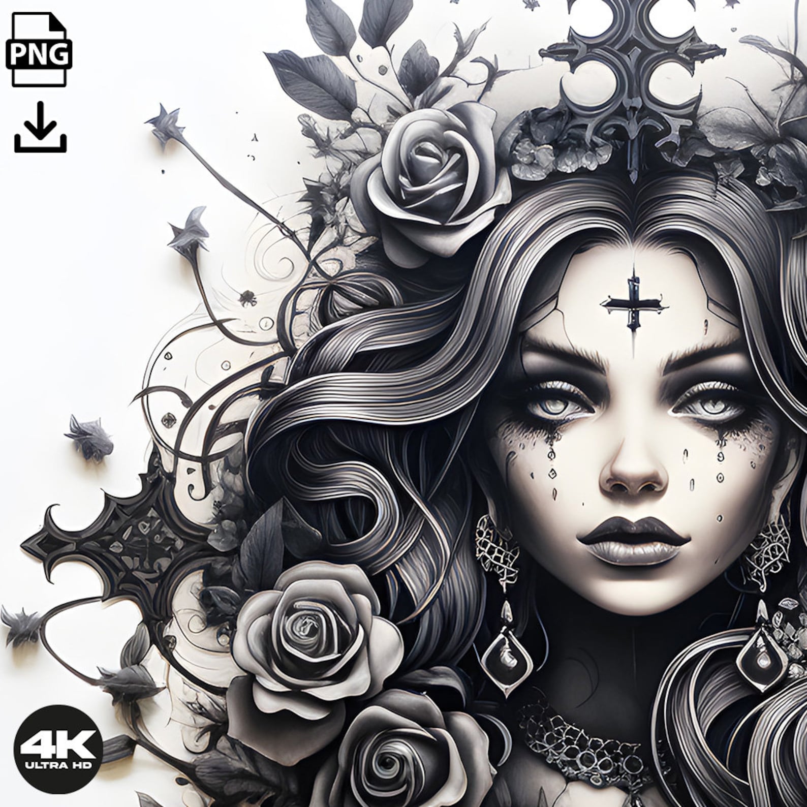 Gothic Woman Tattoo Transparent Background Download Detailed High ...