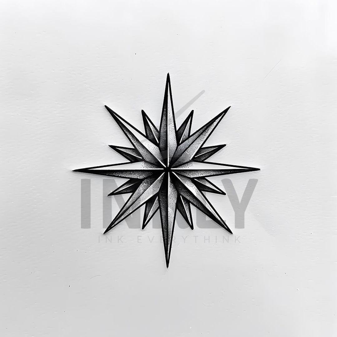 Eight Point Star Tattoo - White Background - High Resolution Digital ...