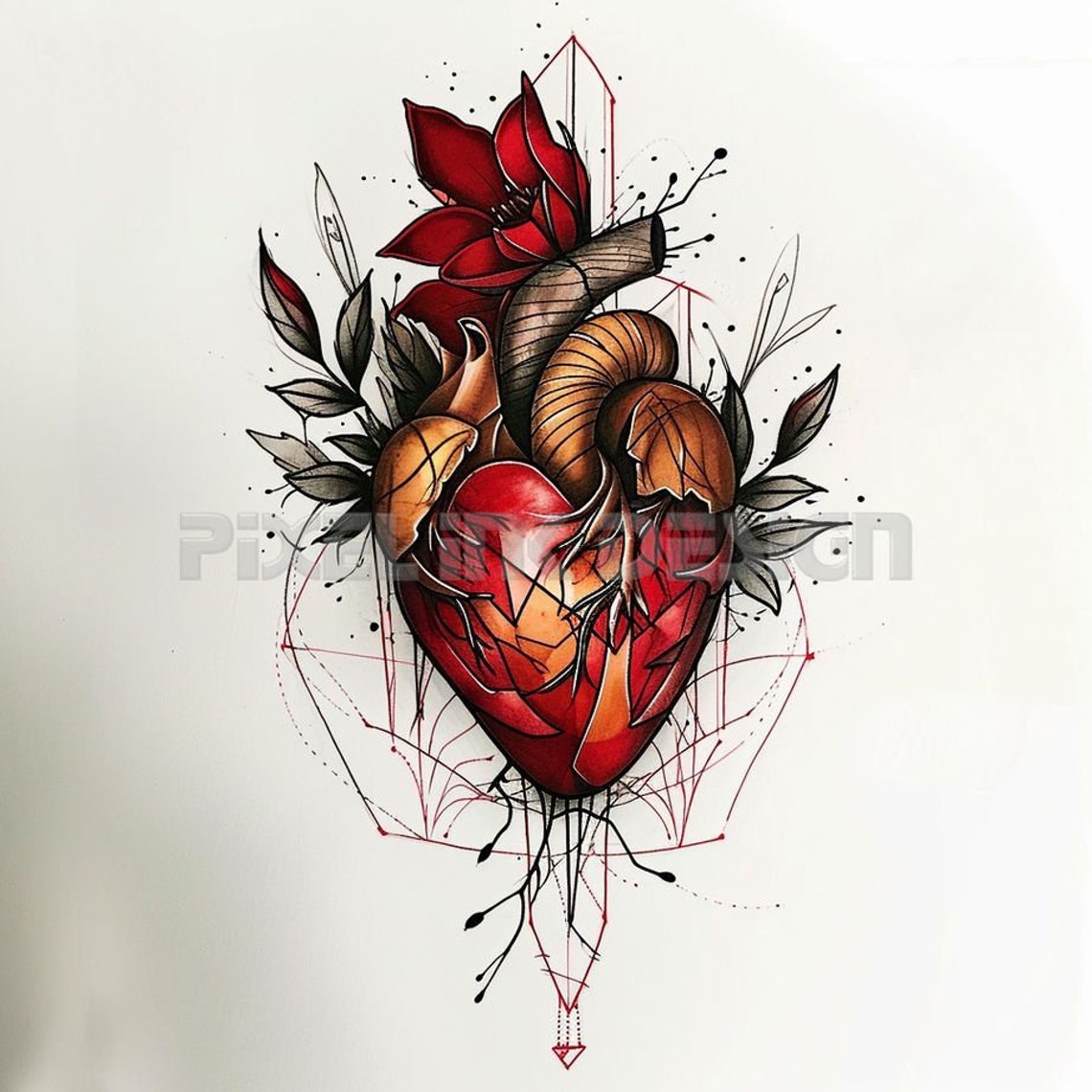 Heart Tattoo Design Detailed High Resolution Digital Art on White ...