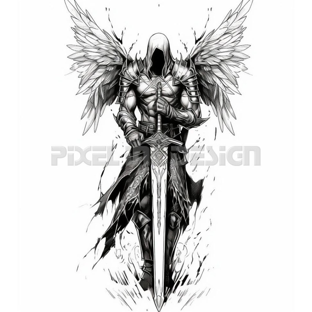Hooded Angel With Sword Tattoo Design: High-resolution PNG, SVG ...