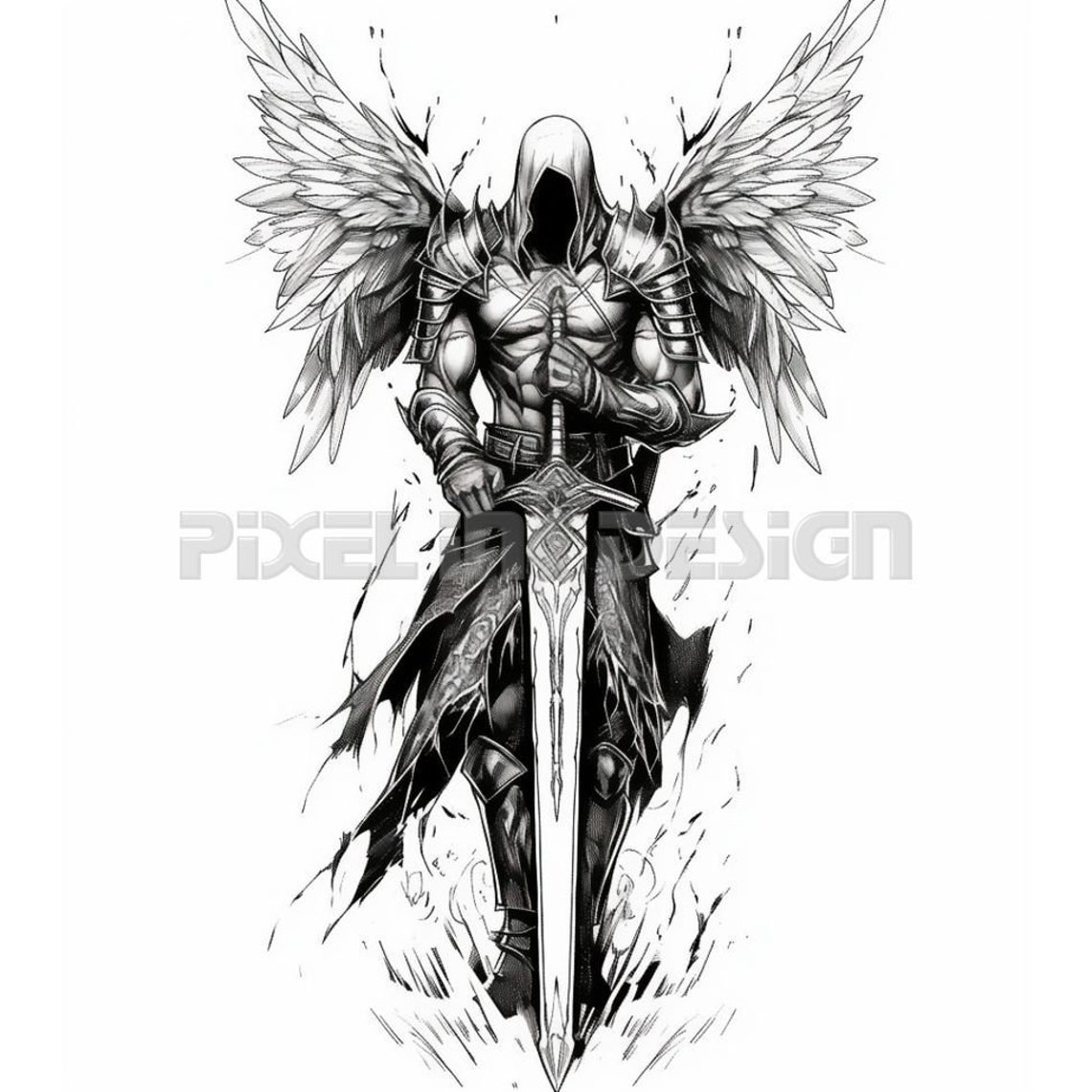 Hooded Angel With a Sword Tattoo Design Download High Resolution Digital Art PNG Transparent ...