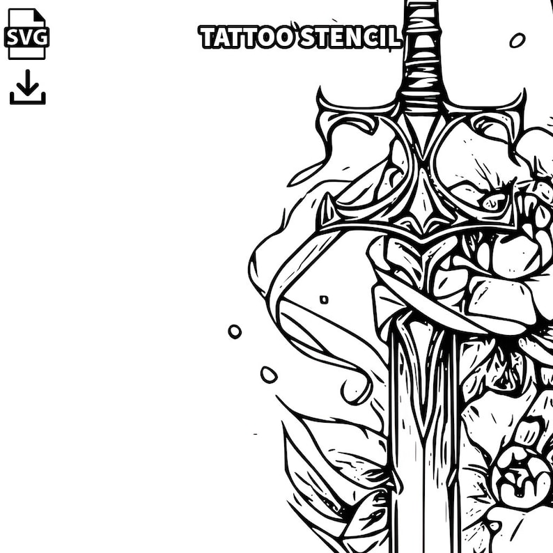 Sword With Flowers Tattoo Design Download High Resolution Digital Art ...