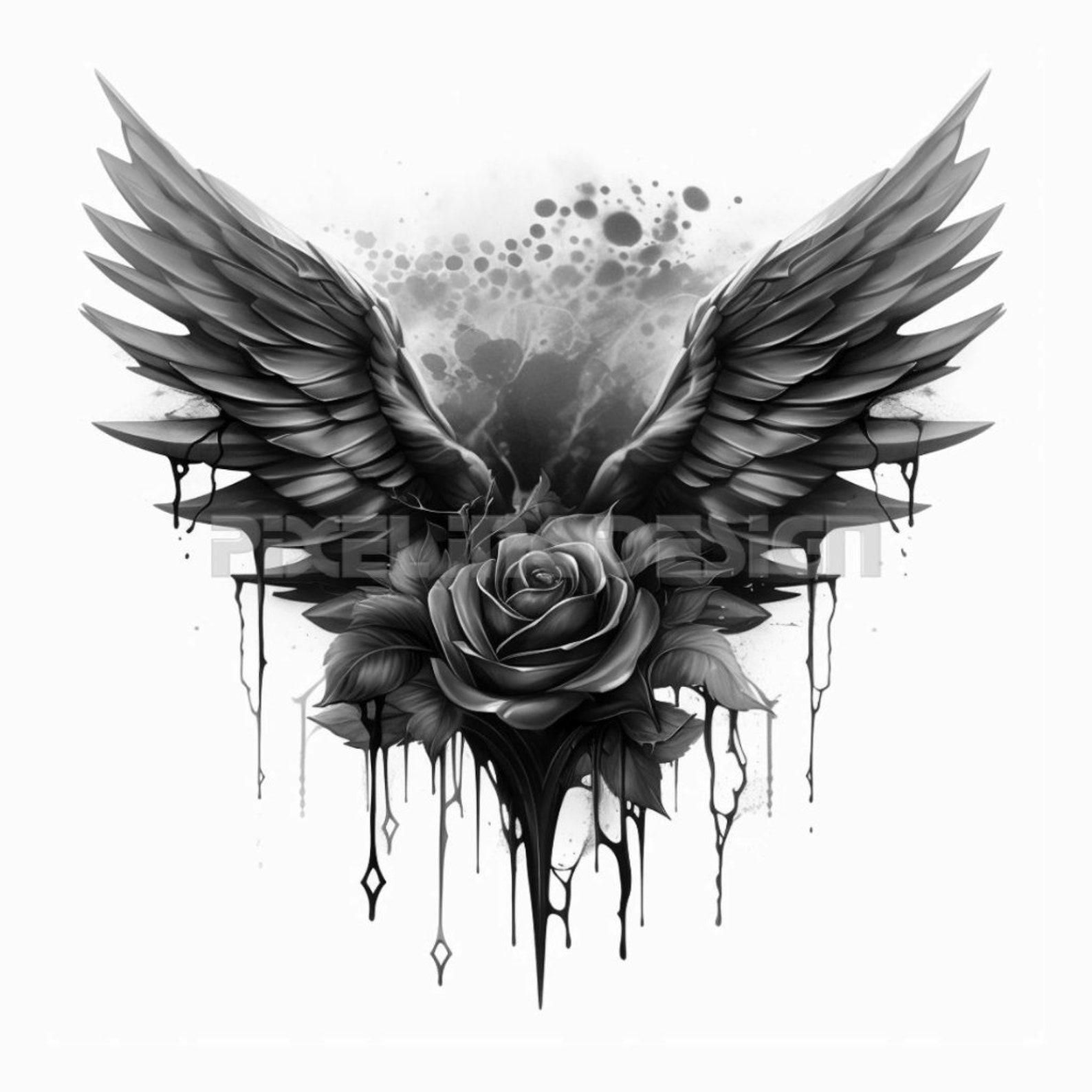 Rose With Wings Tattoo Design Download High Resolution Digital Art PNG Transparent Background ...