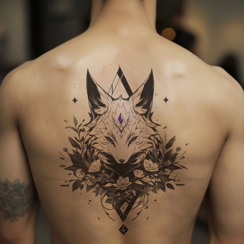 Geometrical Floral Fox Tattoo Design - Download High Resolution Digital ...