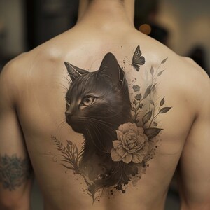 Cat With Flowers Tattoo Design - Download High Resolution Digital Art ...
