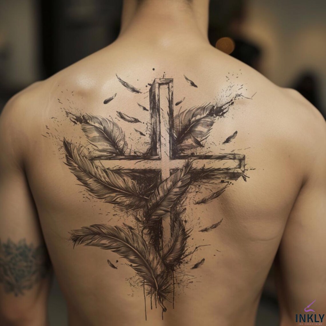 Cross With Dove Feathers Tattoo Design: High-resolution PNG, SVG ...