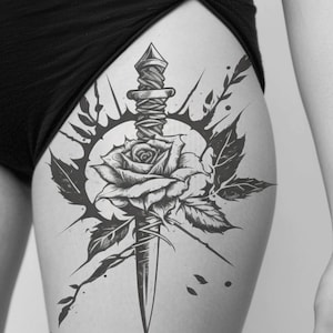 Dagger With Rose Tattoo Design - Download High Resolution Digital Art ...