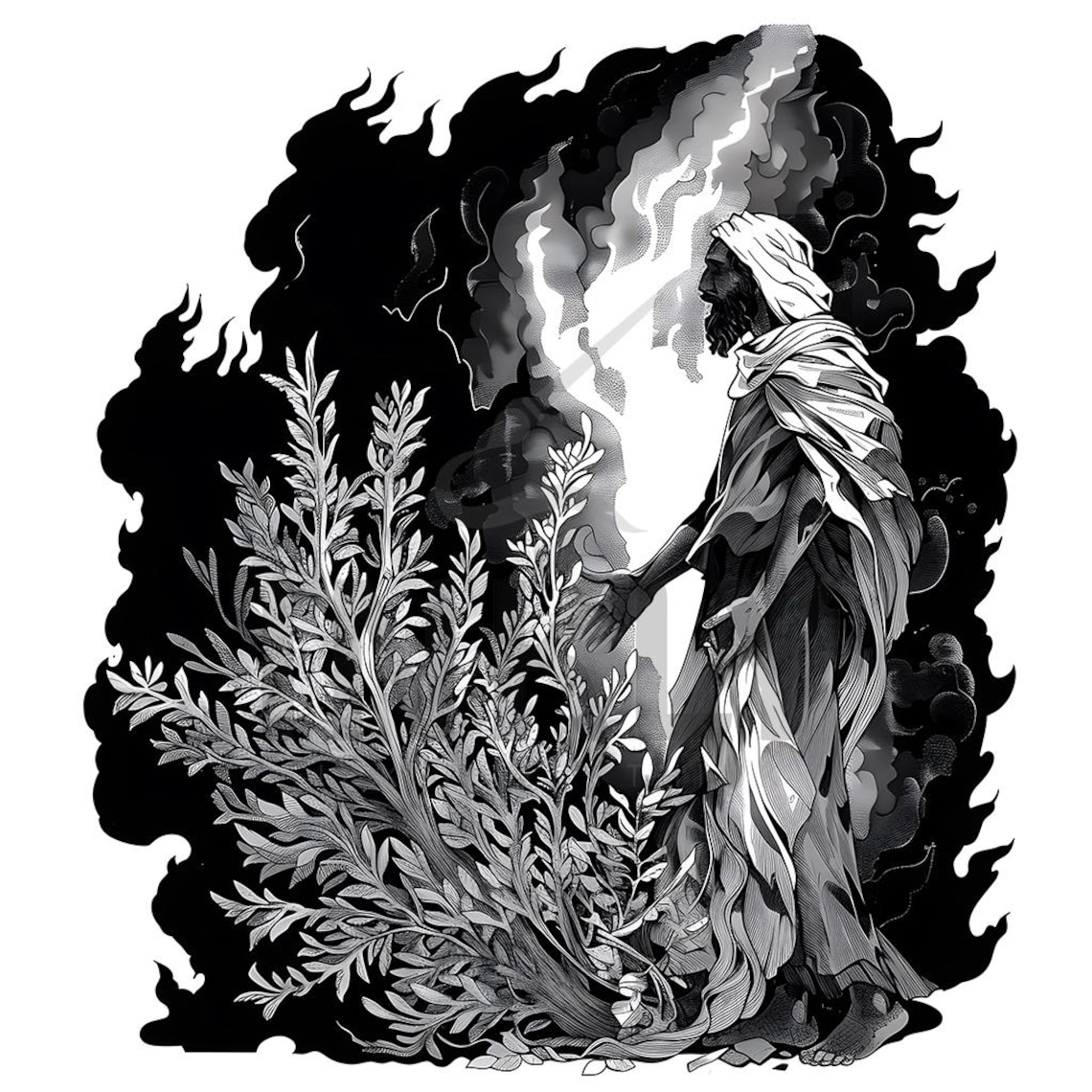 Moses and the Burning Bush Tattoo Design - Download High Resolution ...