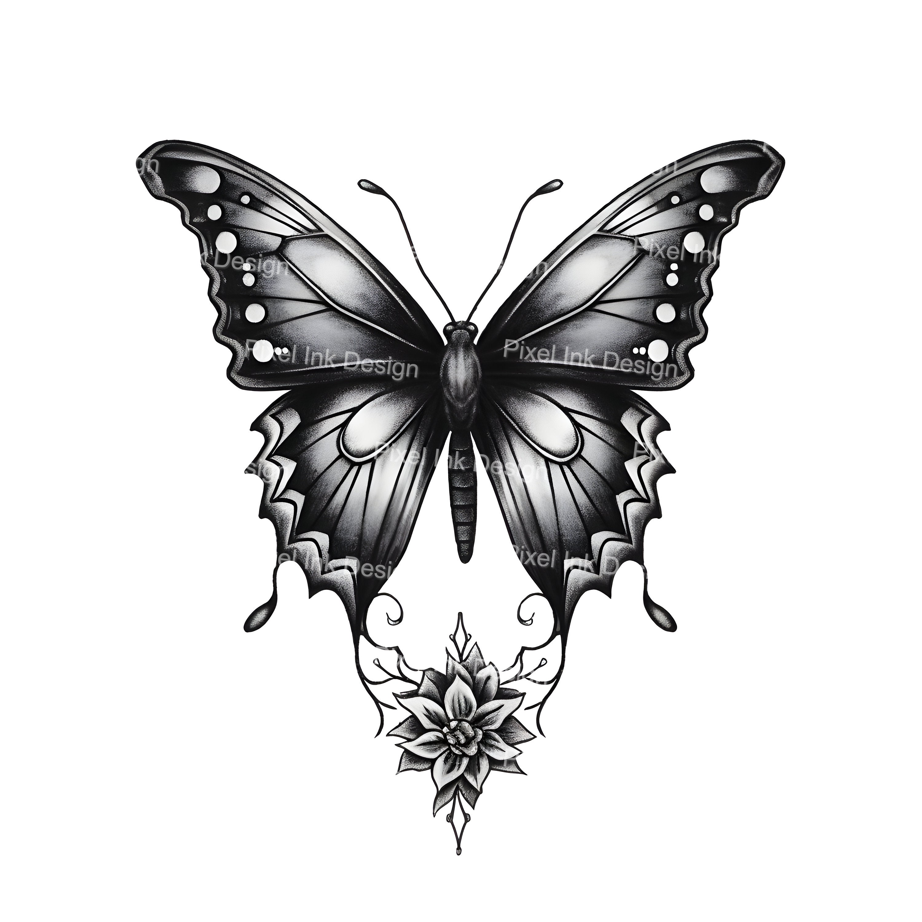 Butterfly Floral Style Tattoo Design Download High Resolution Digital ...