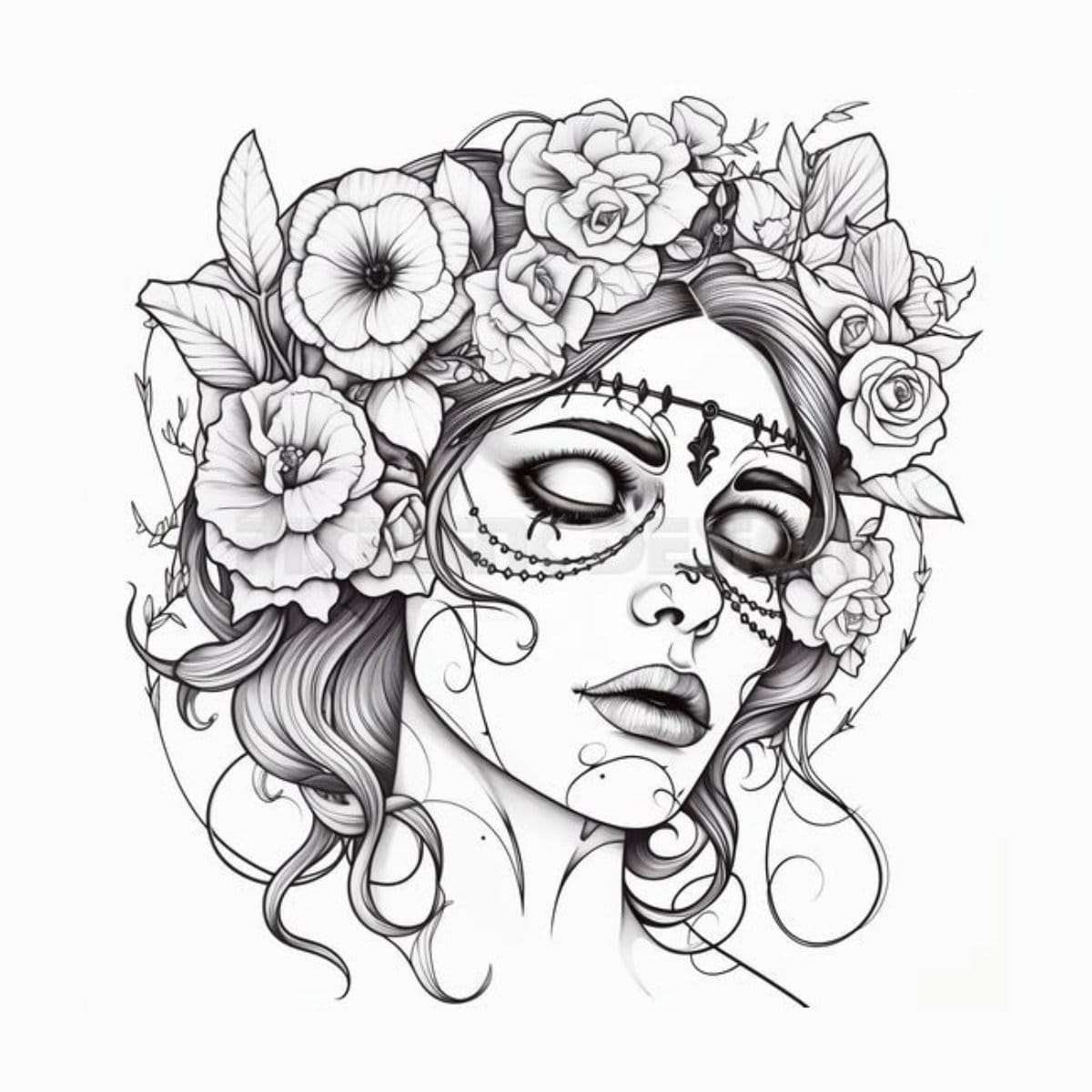 Flora Roman Goddes of Flowers Tattoo Design - Transparent Background ...