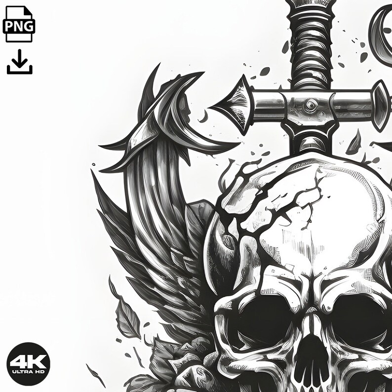 Daggered Skull Tattoo Design Download High Resolution Digital Art PNG ...