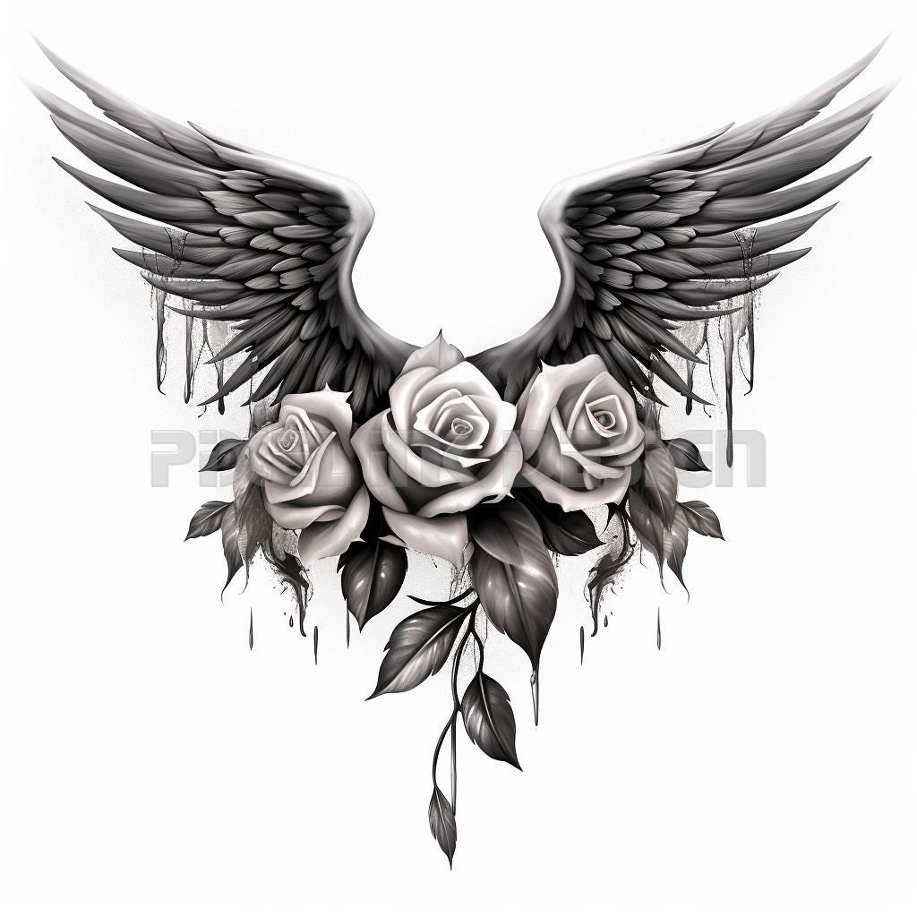 Wings With Roses Tattoo Design Download High Resolution Digital Art PNG ...