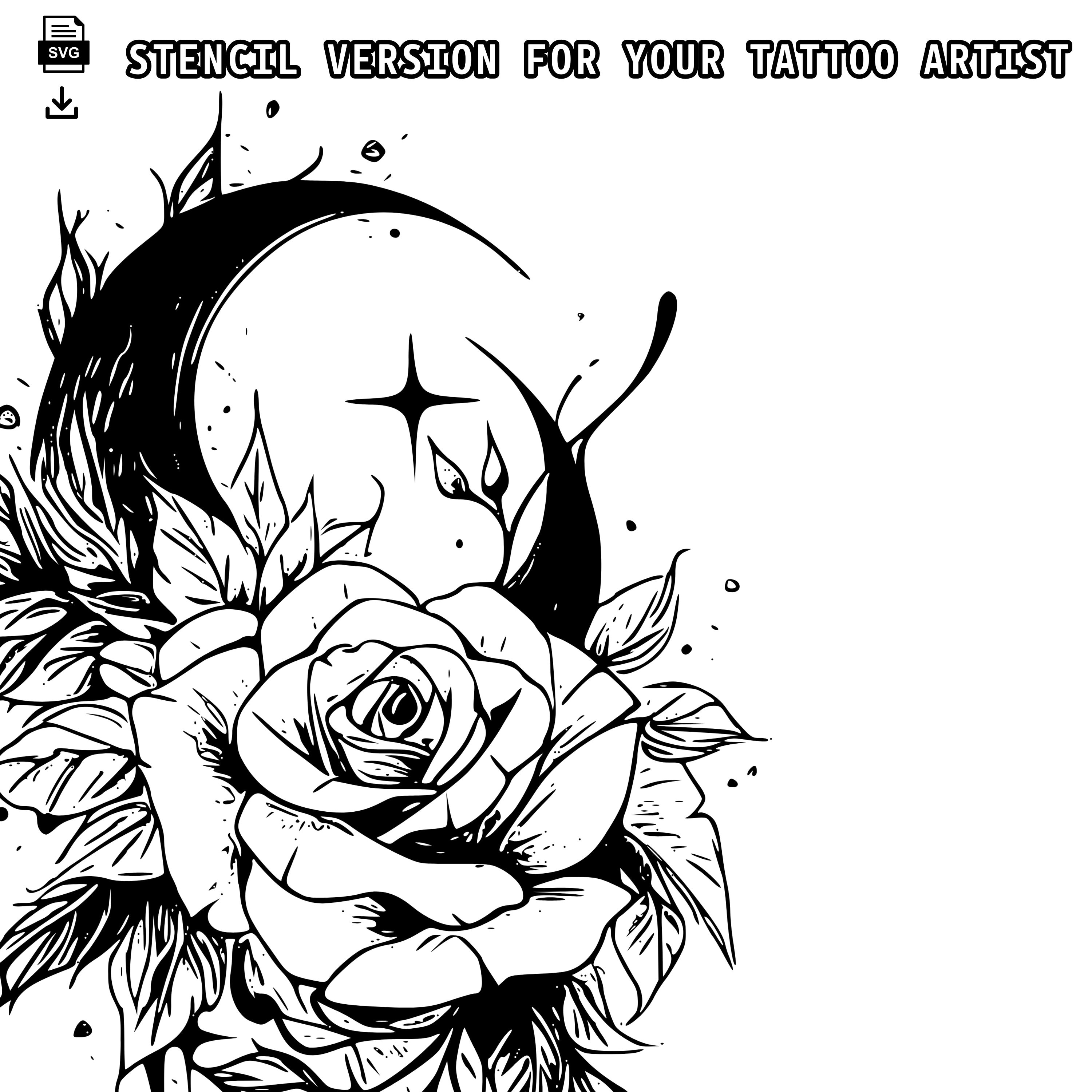 Rose With a Moon Tattoo Design Download High Resolution Digital Art PNG ...