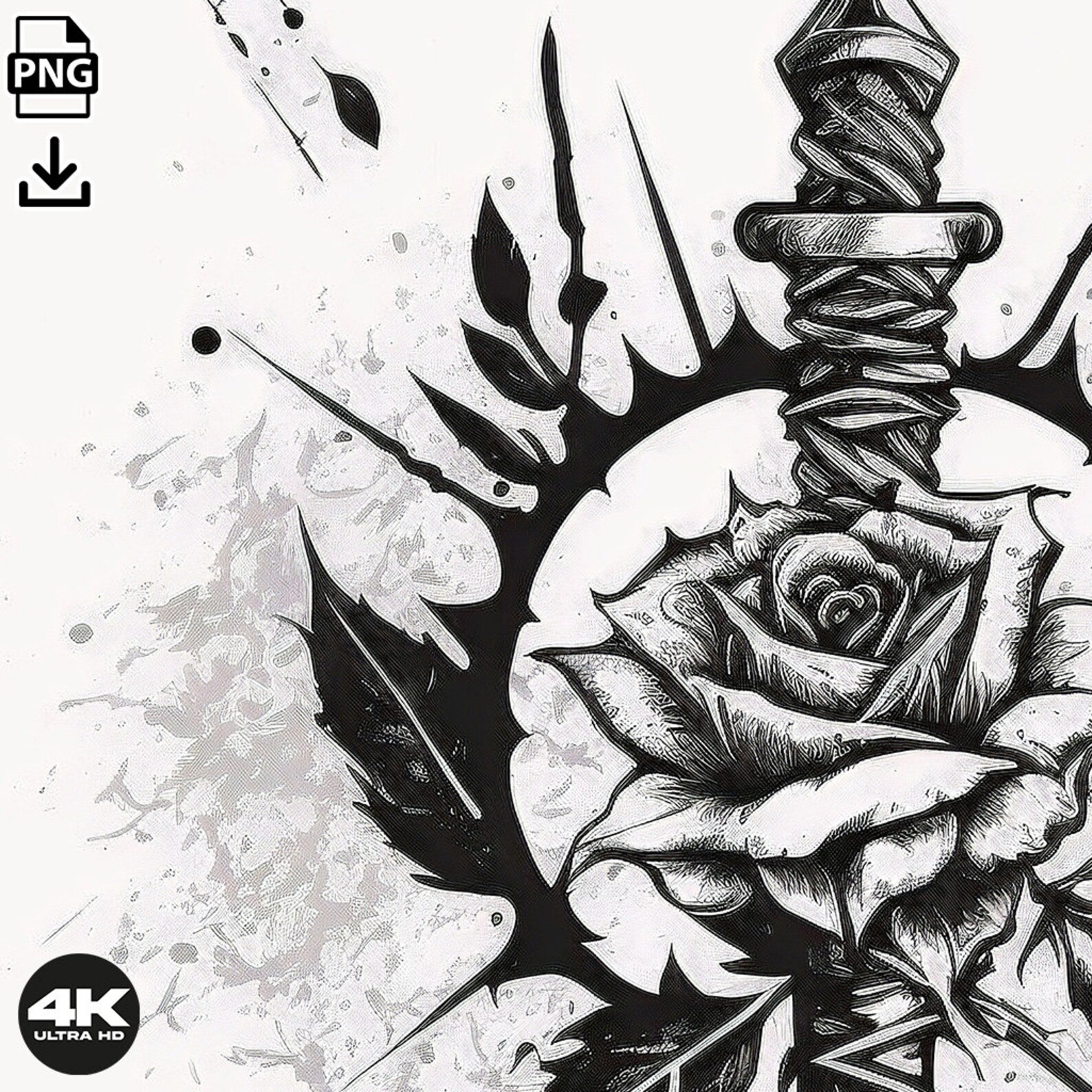 Dagger With Rose Tattoo Design - Download High Resolution Digital Art ...