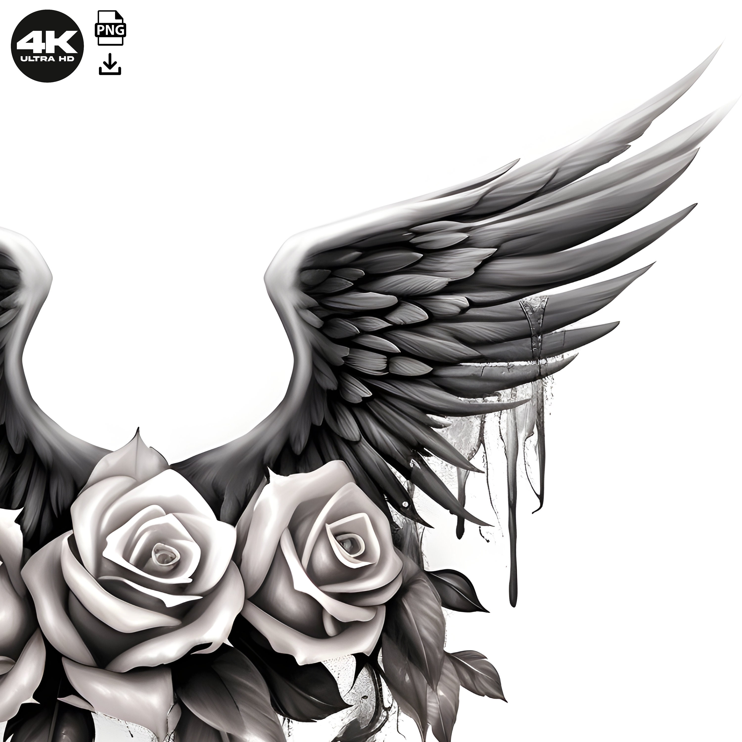 Wings With Roses Tattoo Design White Background Download Detailed High ...