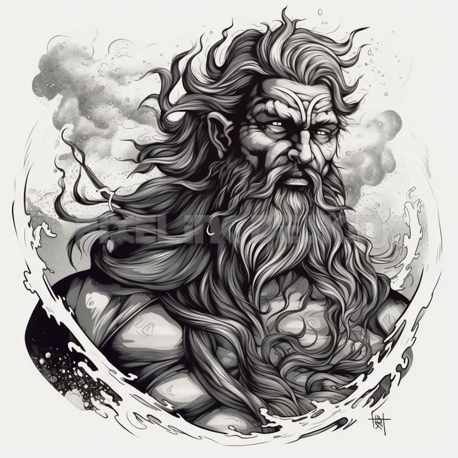 Poseidon God of the Sea Tattoo Design Download High Resolution Digital ...