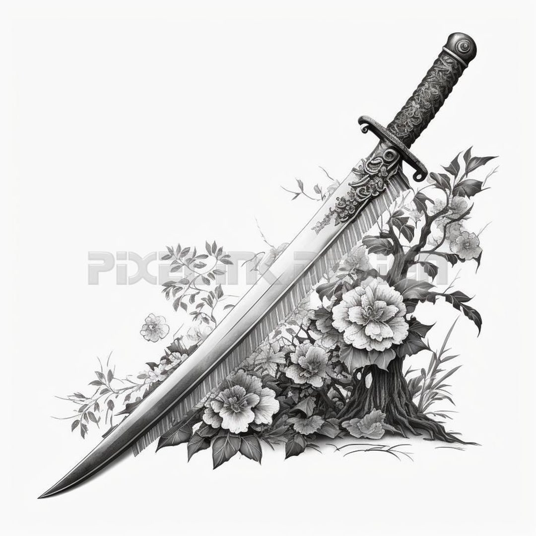 Katana Sword Tattoo Design - Download High Resolution Digital Art PNG ...