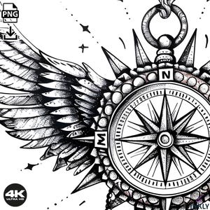 Compass With Wings Tattoo Design - Download High Resolution Digital Art ...