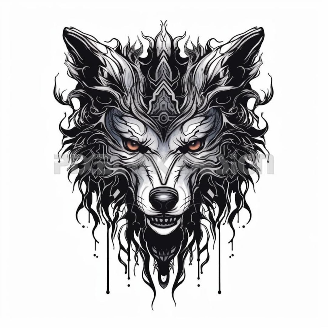 Angry Wolf Ink Style Tattoo Design - Download High Resolution Digital ...