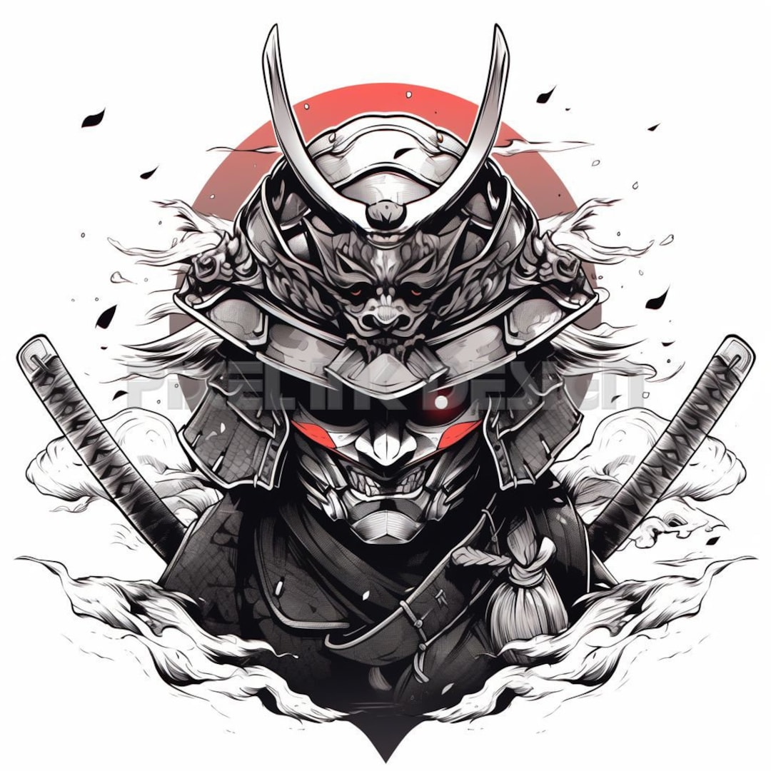 Samurai Tattoo Design Detailed High Resolution Digital Art on White ...