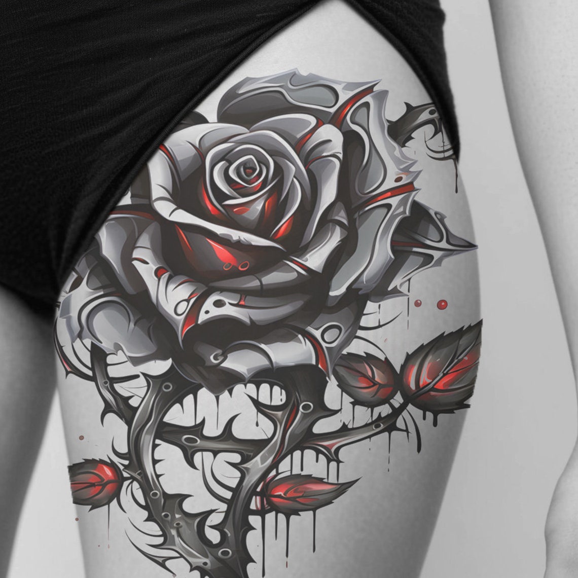 Dark Red Rose Tattoo - White Background - Download High Resolution ...