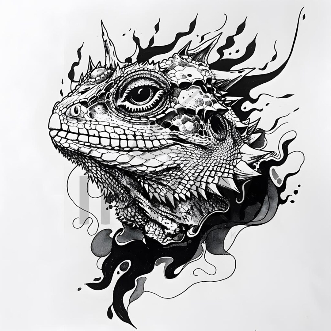 Horned Lizard Tattoo Design - Download High Resolution Digital Art PNG ...