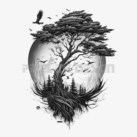 Lone Cypress Tree Tattoo