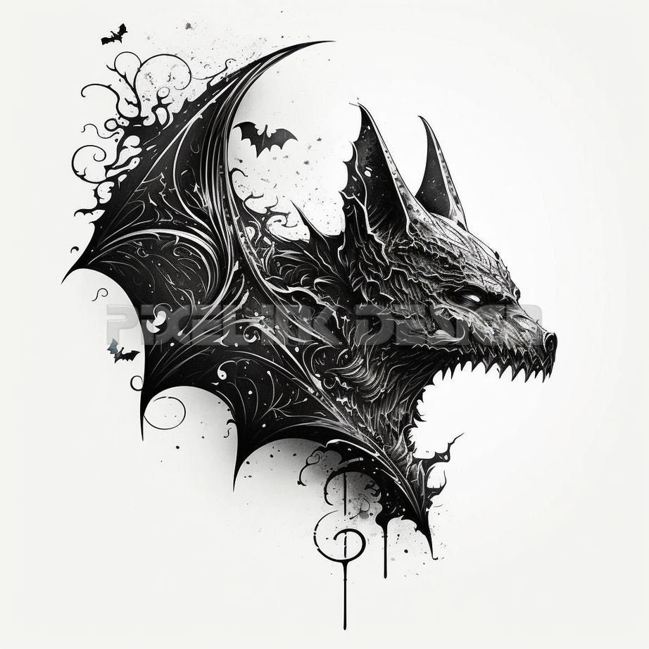 Bat Tattoo Design Detailed High Resolution Digital Art on White ...