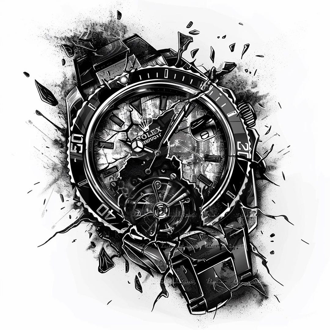 Broken Watch Tattoo Design - Download High Resolution Digital Art PNG ...