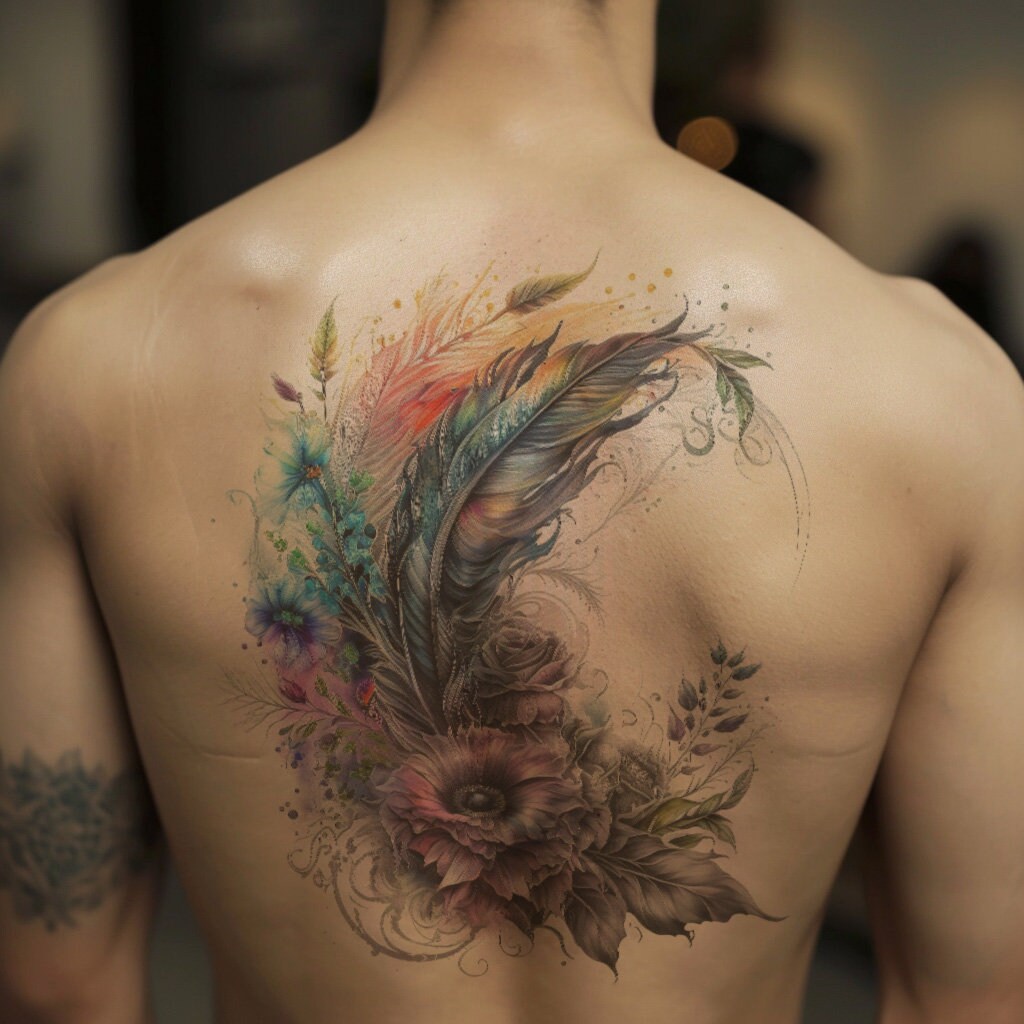 Feather With Flowers Tattoo Design Download High Resolution Digital Art ...