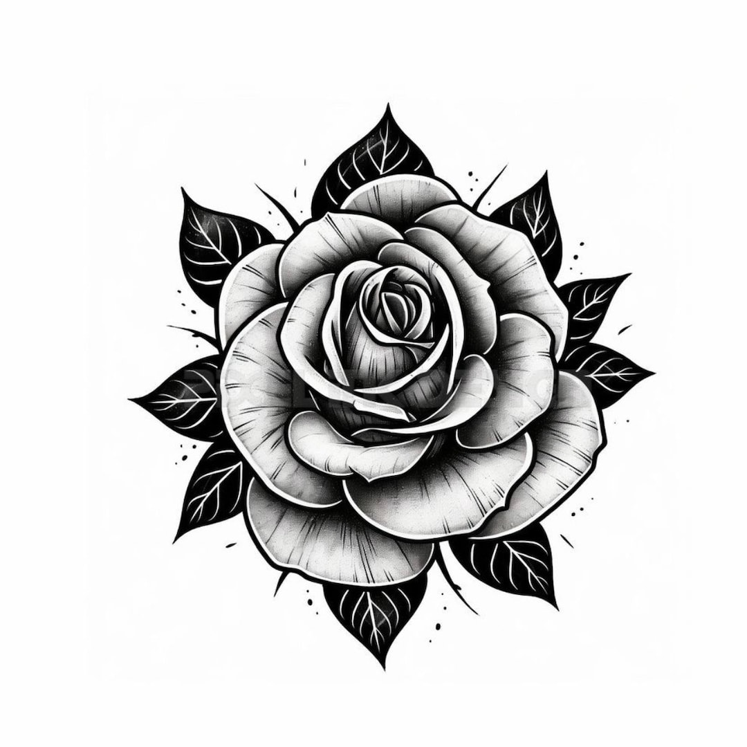 Rose With Leafs Tattoo - White Background - Download High Resolution ...