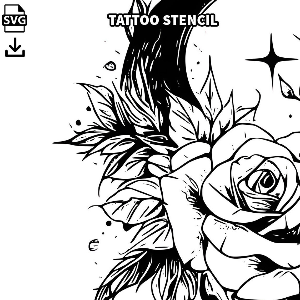 Rose With a Moon Tattoo Design - Download High Resolution Digital Art ...