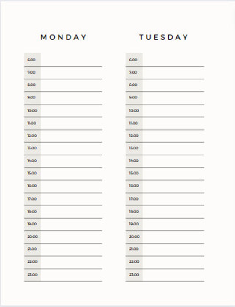 Weekly Hourly Planner Printable, Weekly Schedule, Productivity Planner ...