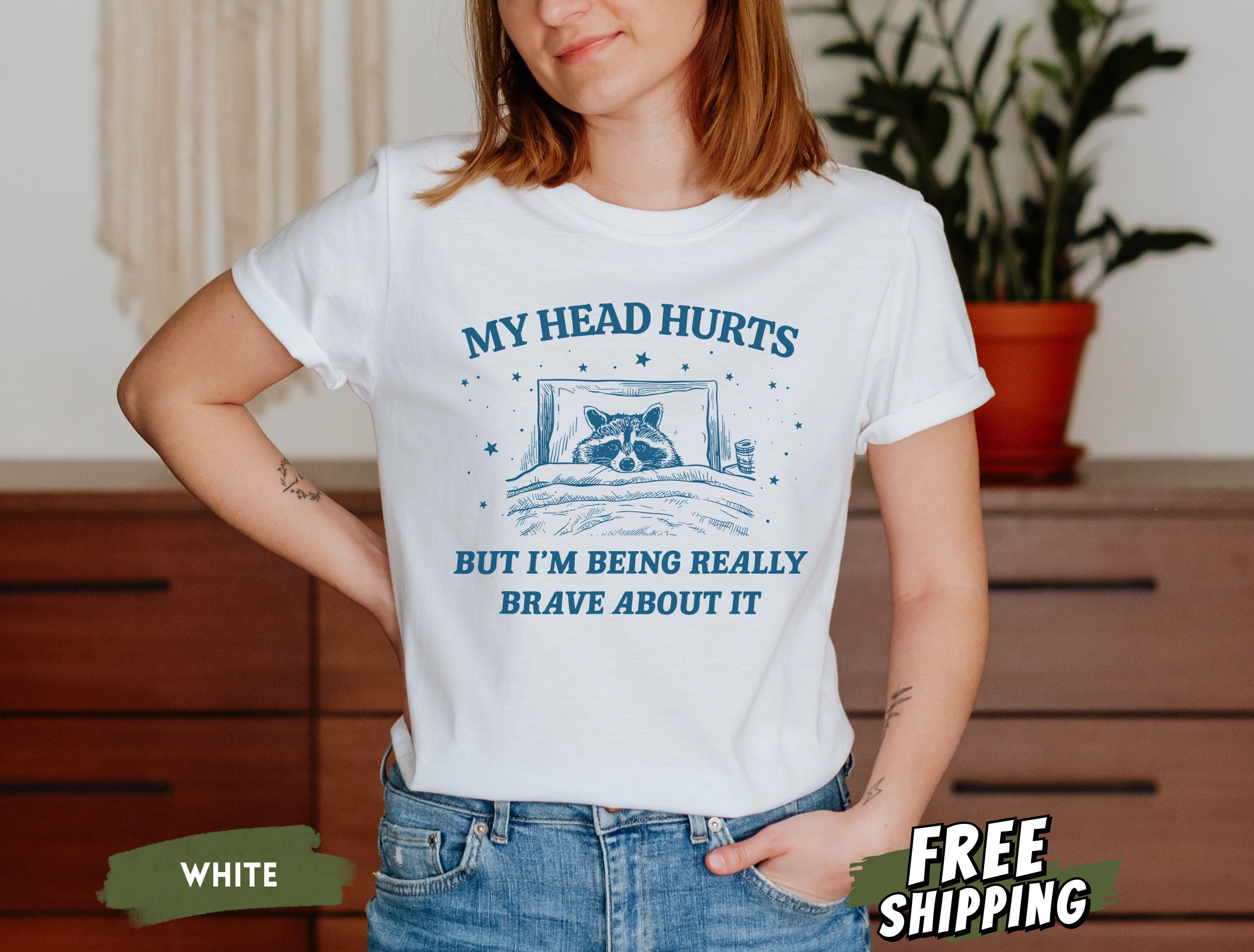 My Head Hurts but I'm Being Brave Shirt, Comfort Colors Raccoon Shirt ...