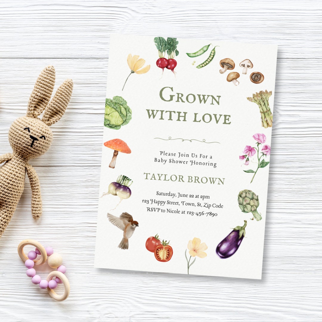 Editable Grown With Love Baby Shower Invitation, Garden Baby Shower ...