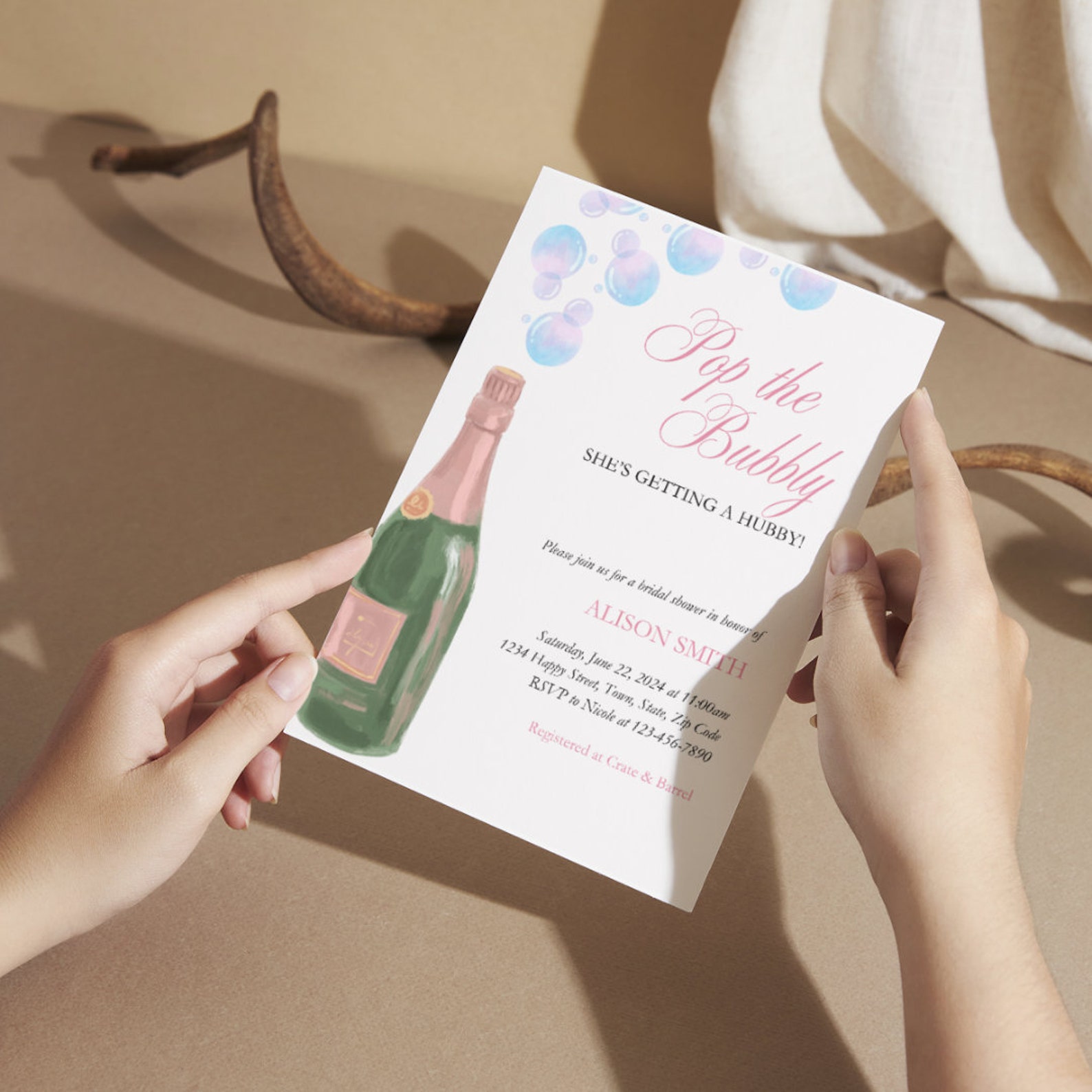 Editable Pop the Bubbly She’s Getting a Hubby Bridal Shower Invitation ...