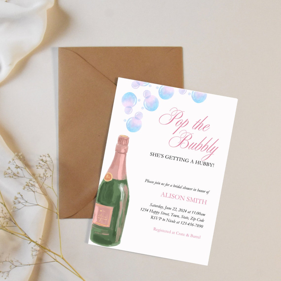 Editable Pop the Bubbly She’s Getting a Hubby Bridal Shower Invitation ...
