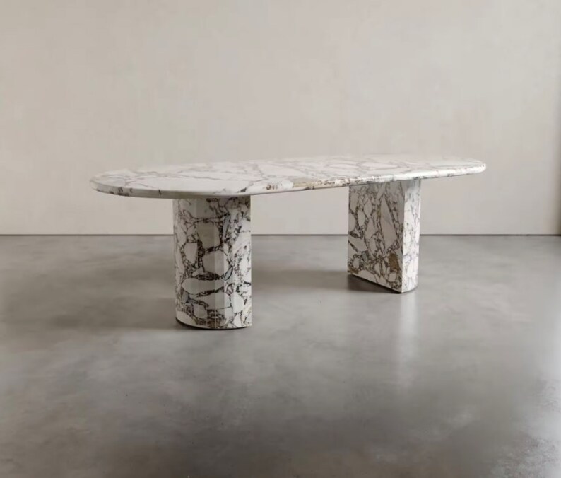 Capri Elegance Calacatta Oro Oval Marble Dining Table - Etsy
